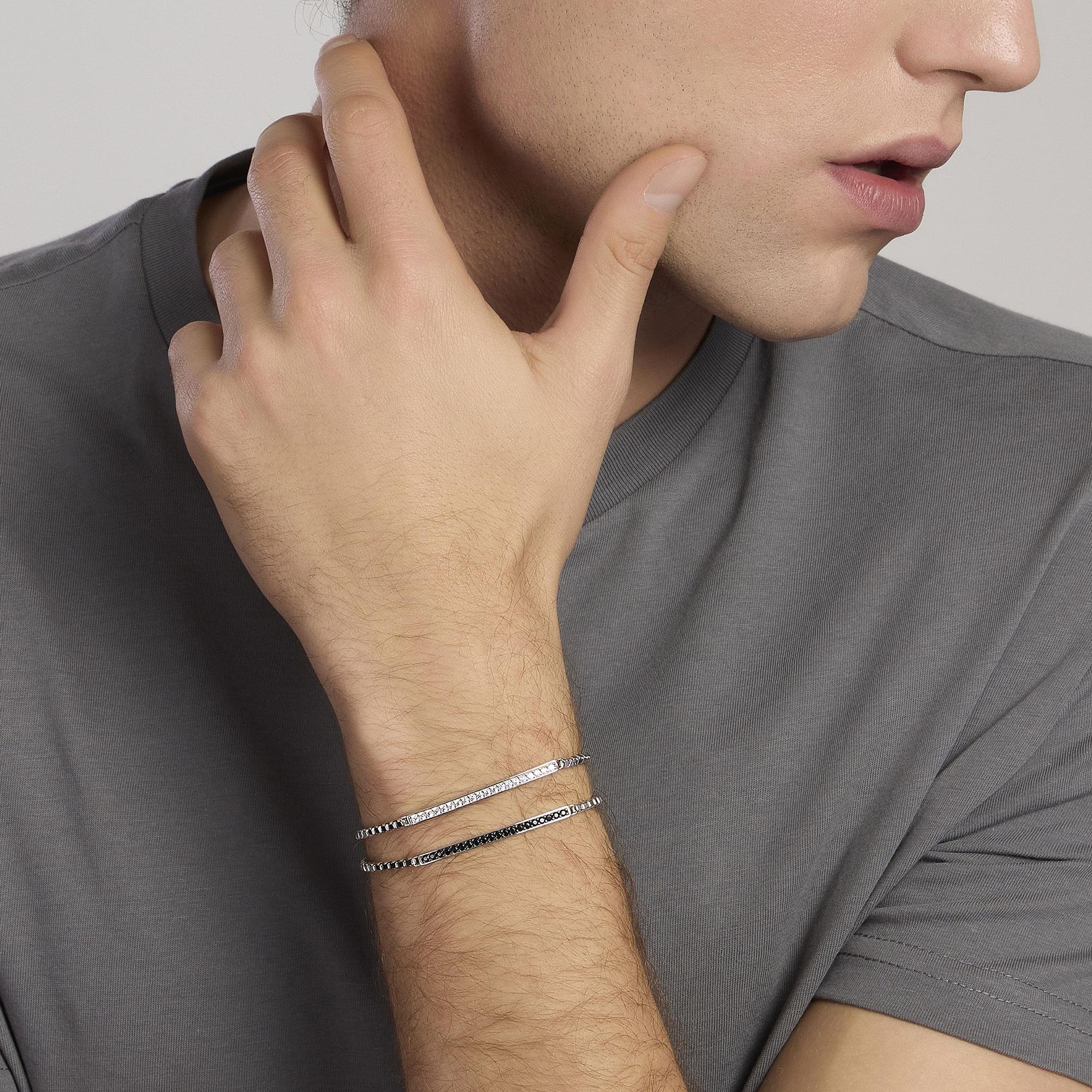 Bracciale uomo in argento con piastra e zirconi | Mabina Gioielli