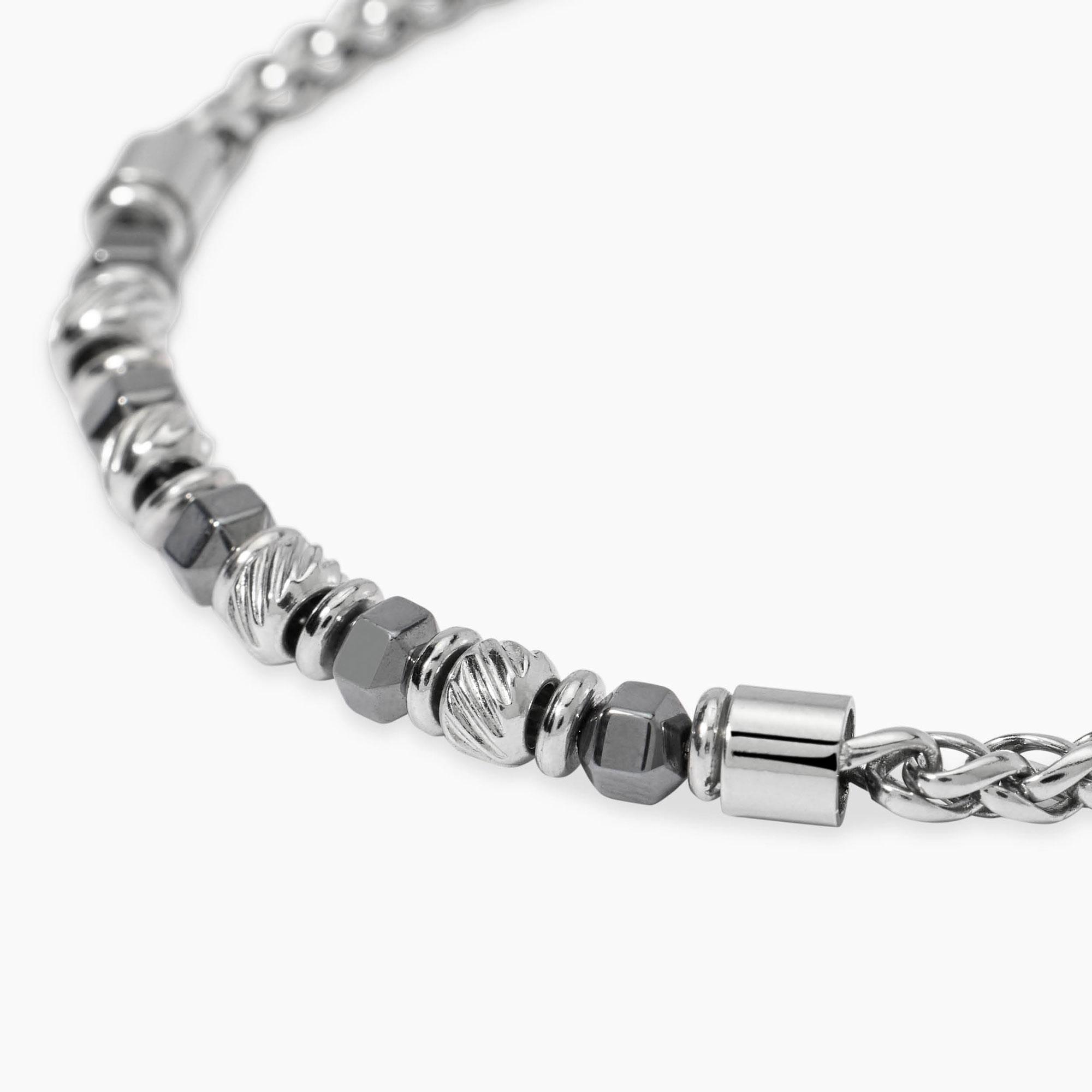 Bracelet with hematite and steel spiga chain | Kidult Man