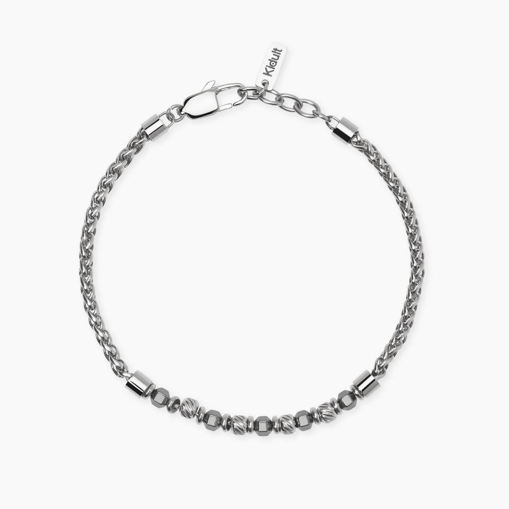 Bracelet with hematite and steel spiga chain | Kidult Man